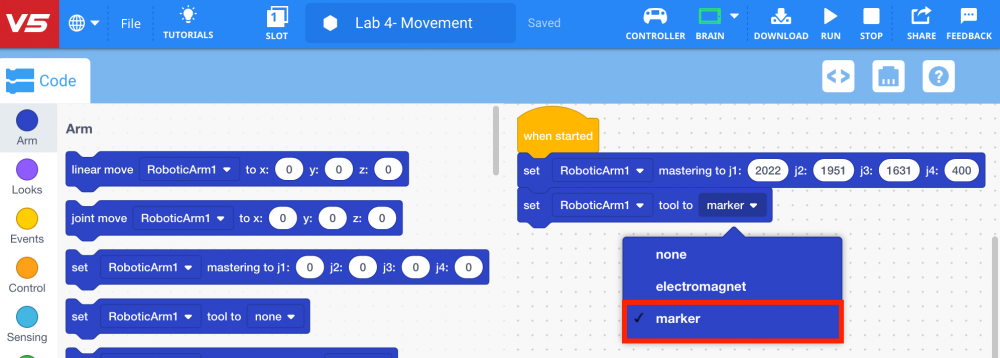 Vex Workcellv1 Programming Movements Lab 4 Create The Movement Project